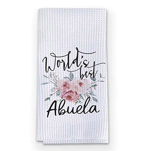 Safito World’s Best Abuela Decorative Absorbent Waffle Dish Towels for Kitchen Bathroom, Grandmother Birthday Gifts, Mother’s Day Kitchen Towels Hand Towels Tea Towels16×24 inches