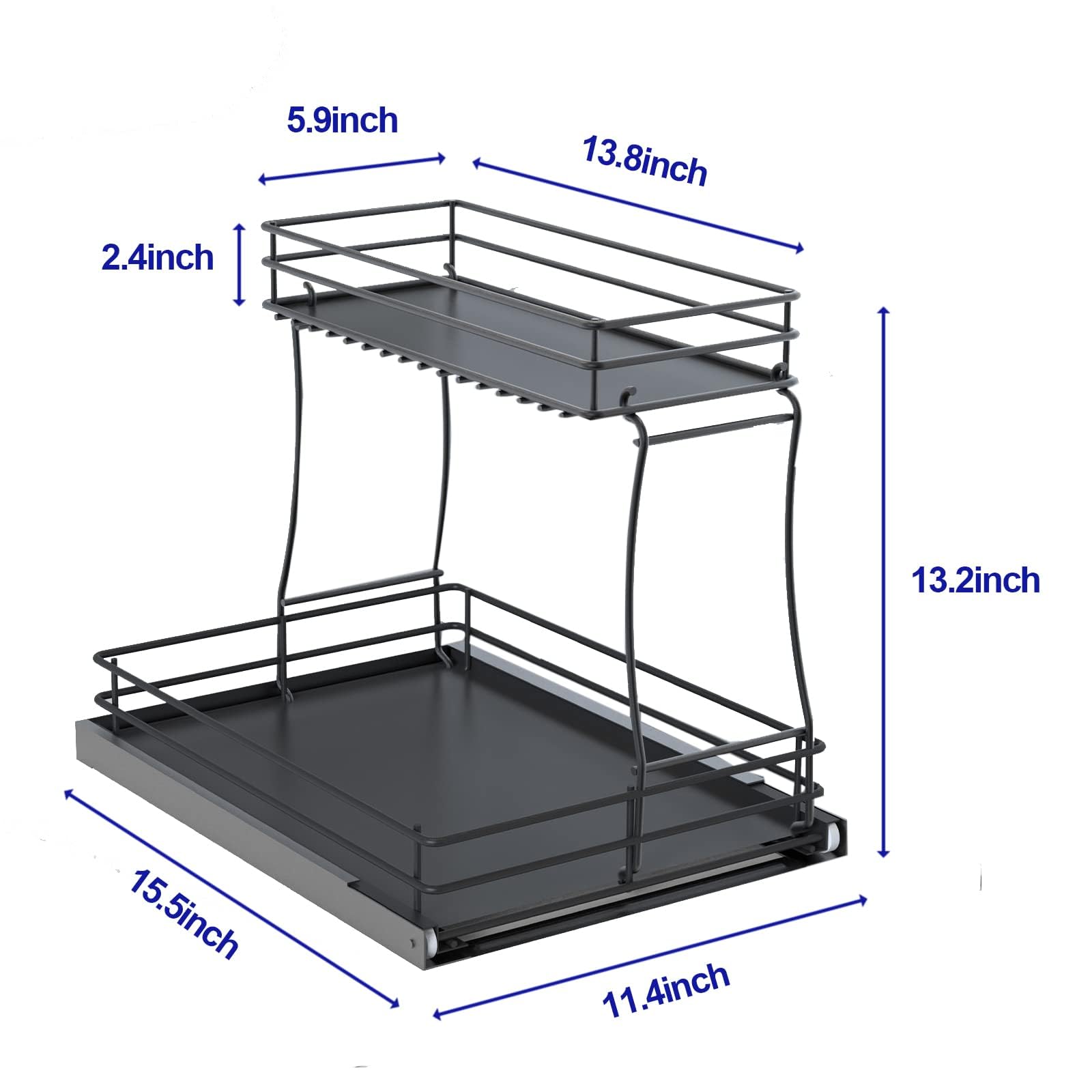 TOOYIMR Under Sink Organizer,2 Tier Slide Out Pull Out Cabinet Organizer Shelf,Multi-Purpose Under Sink Storage with Sliding Drawer for Kitchen Bathroom Cabinet(Black)