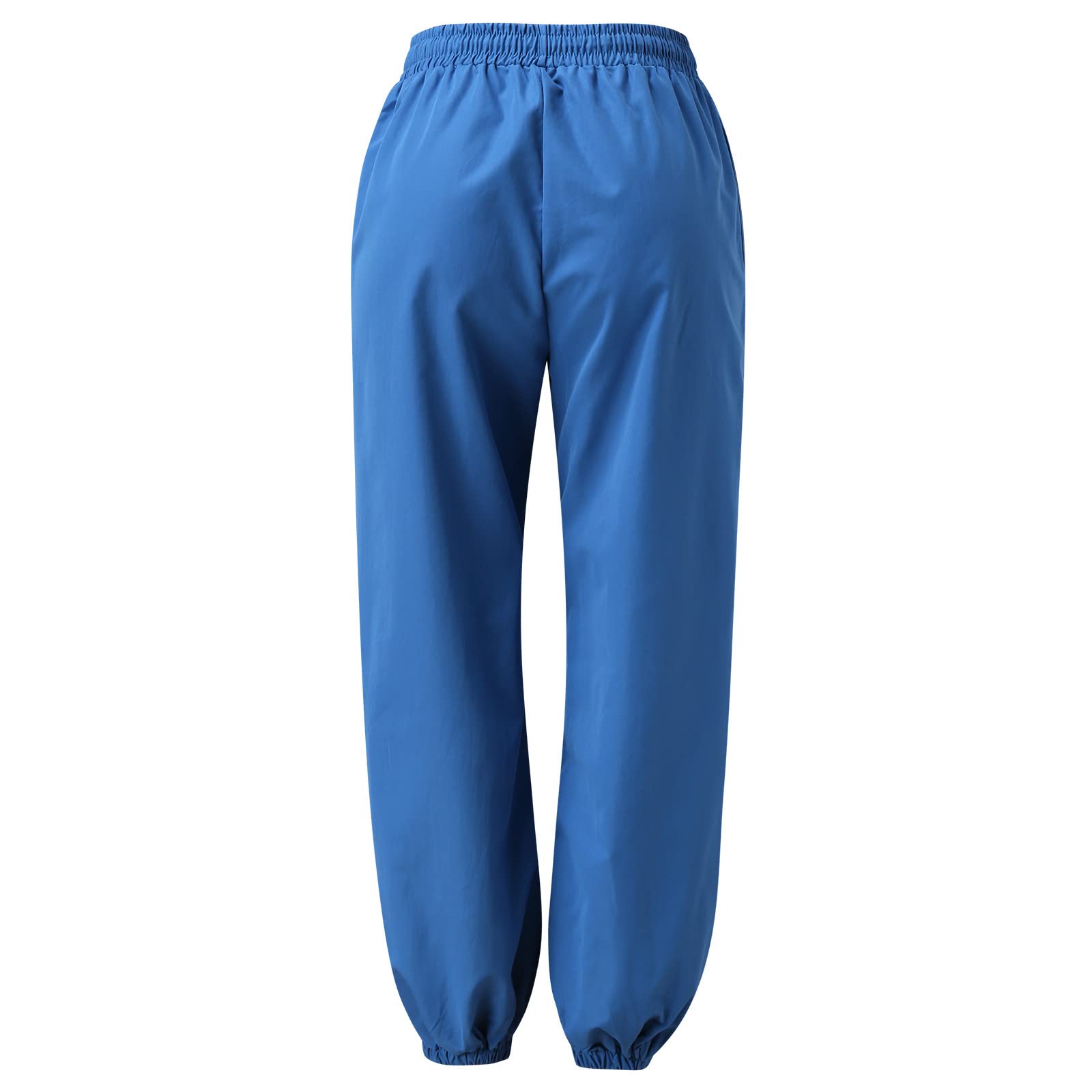 with Pockets Casual Waisted Summer Pants Linen Beach Cotton Women Comfy Flowy High Button Women's Casual Pants Women's Blue