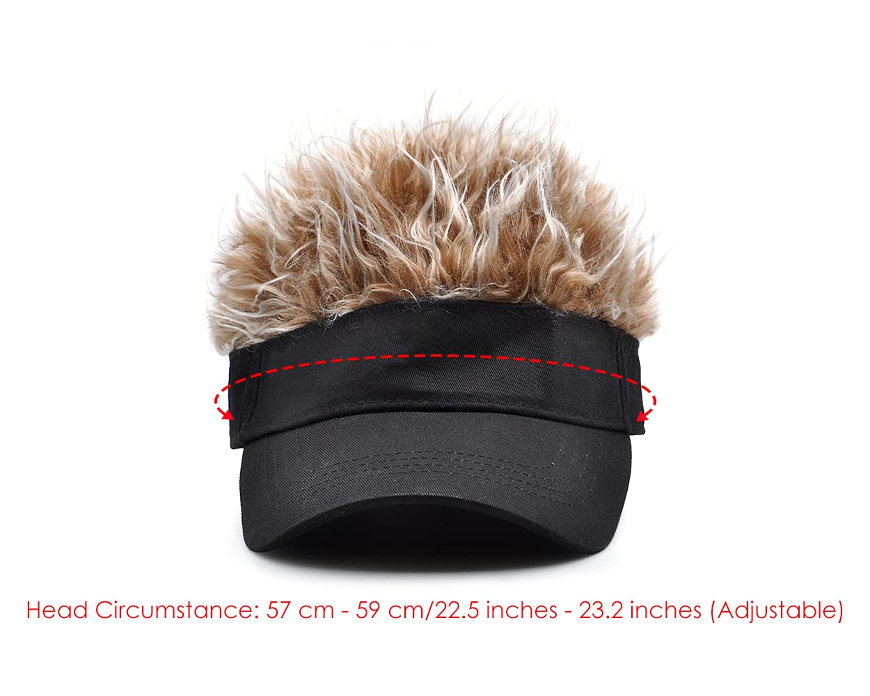 Novelty Visor Cap Adjustable Visor Hat with Spiked Wigs Fake Hair Visor for Adults (Canvas and Polyester, Black and Brown)