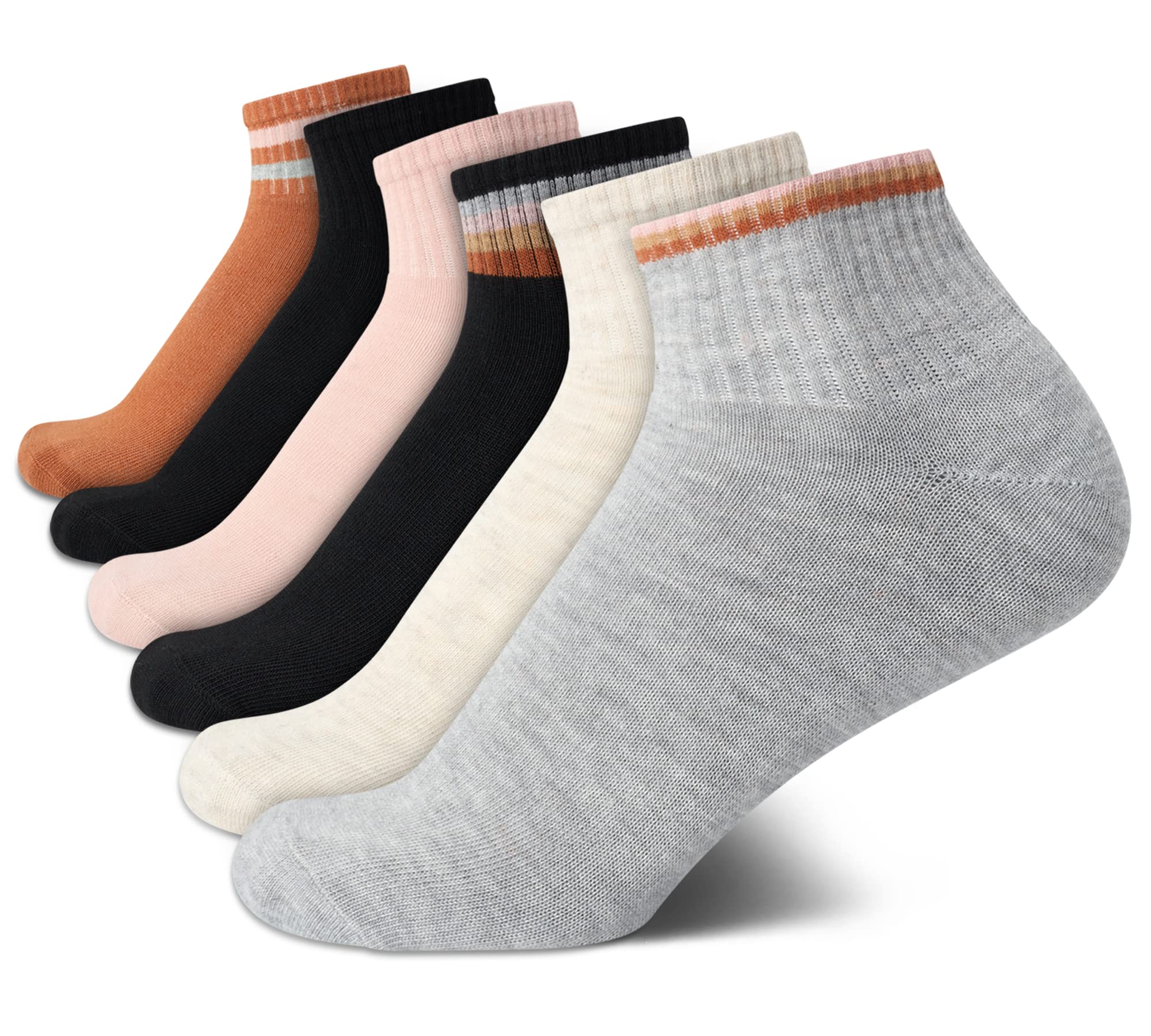 Steve Madden Women’s Socks – 6 Pack Athletic Socks for Women – Performance Cushion Quarter Cut Running Socks, Size 9/11, Pink/Black/Grey Stripe