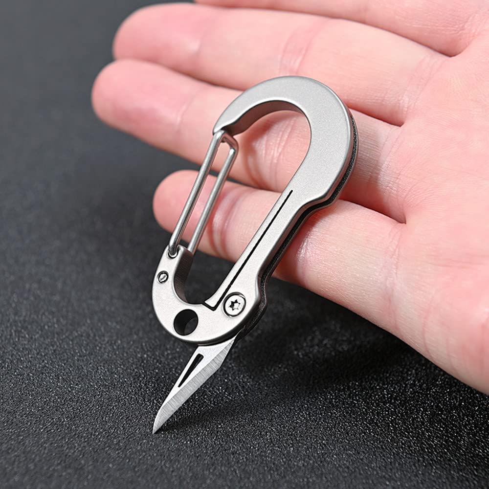 SZHOWORLD Small Titanium Carabiner with Folding Knife, EDC Multitool Keychain Clip Box Cutter, Perfect for Everyday Carry, Outdoor,Office,Camping,Hiking