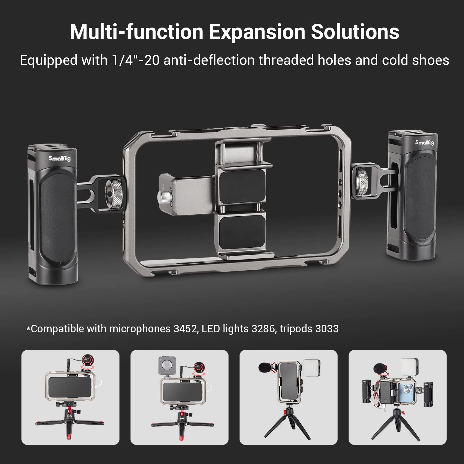 SmallRig Phone Cage Video Rig for iPhone 15 14 13 12 11 Pro Max, Universal Video Phone Stabilizer with Dual Handles and Power Bank Holder - 3609