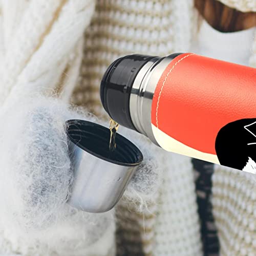 Stainless Steel Leather Vacuum Insulated Mug Penguin Thermos Water Bottle for Hot and Cold Drinks Kids Adults 16 Oz