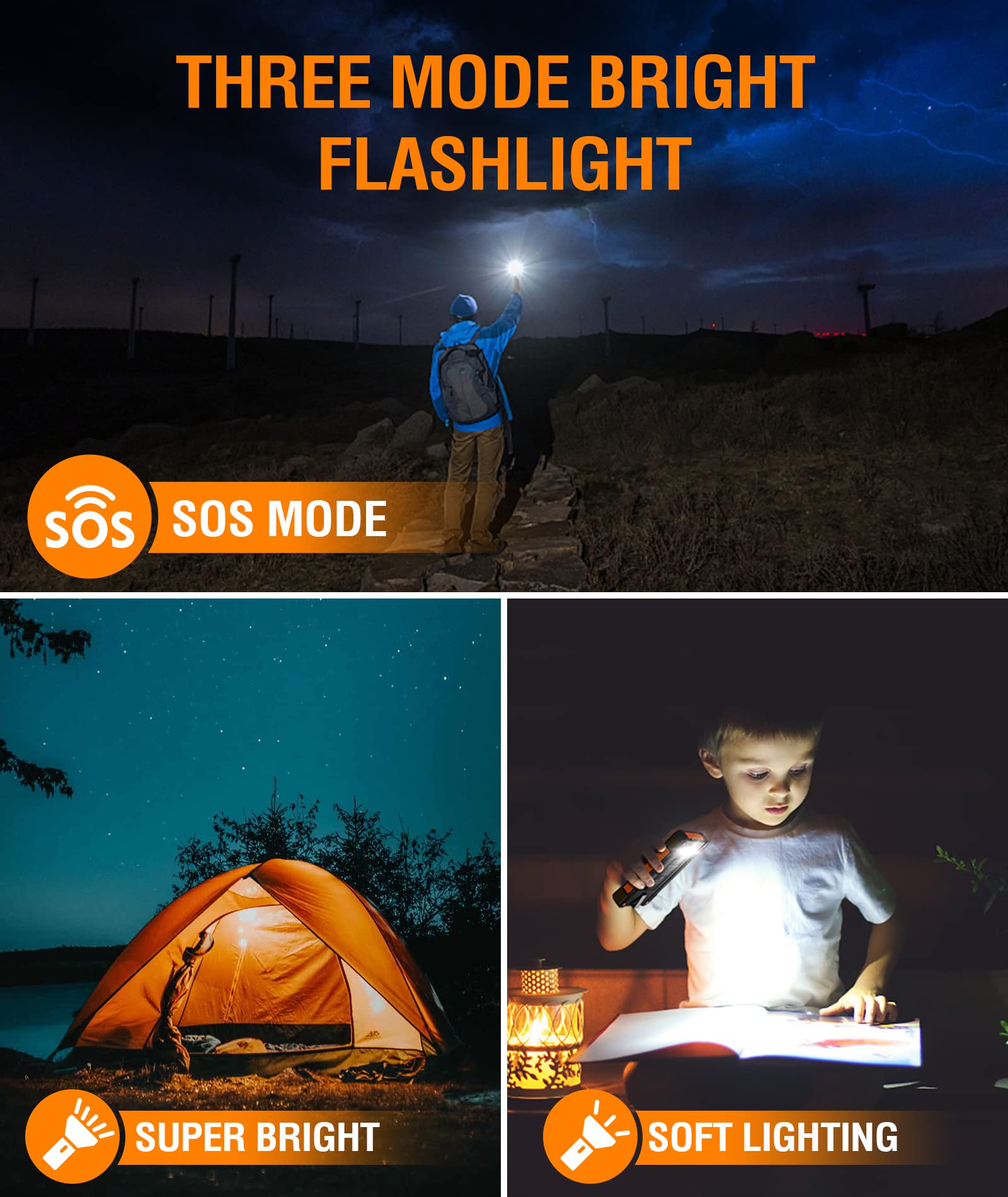 MetFut 2-Pack Solar Power Bank 38800mAh, Solar Charger with Suction Cup Mount Three Modes Flashlight-Steady/SOS/Strobe IPX7 Waterproof External Battery Pack 3 USB Charging Ports(blue+orange)