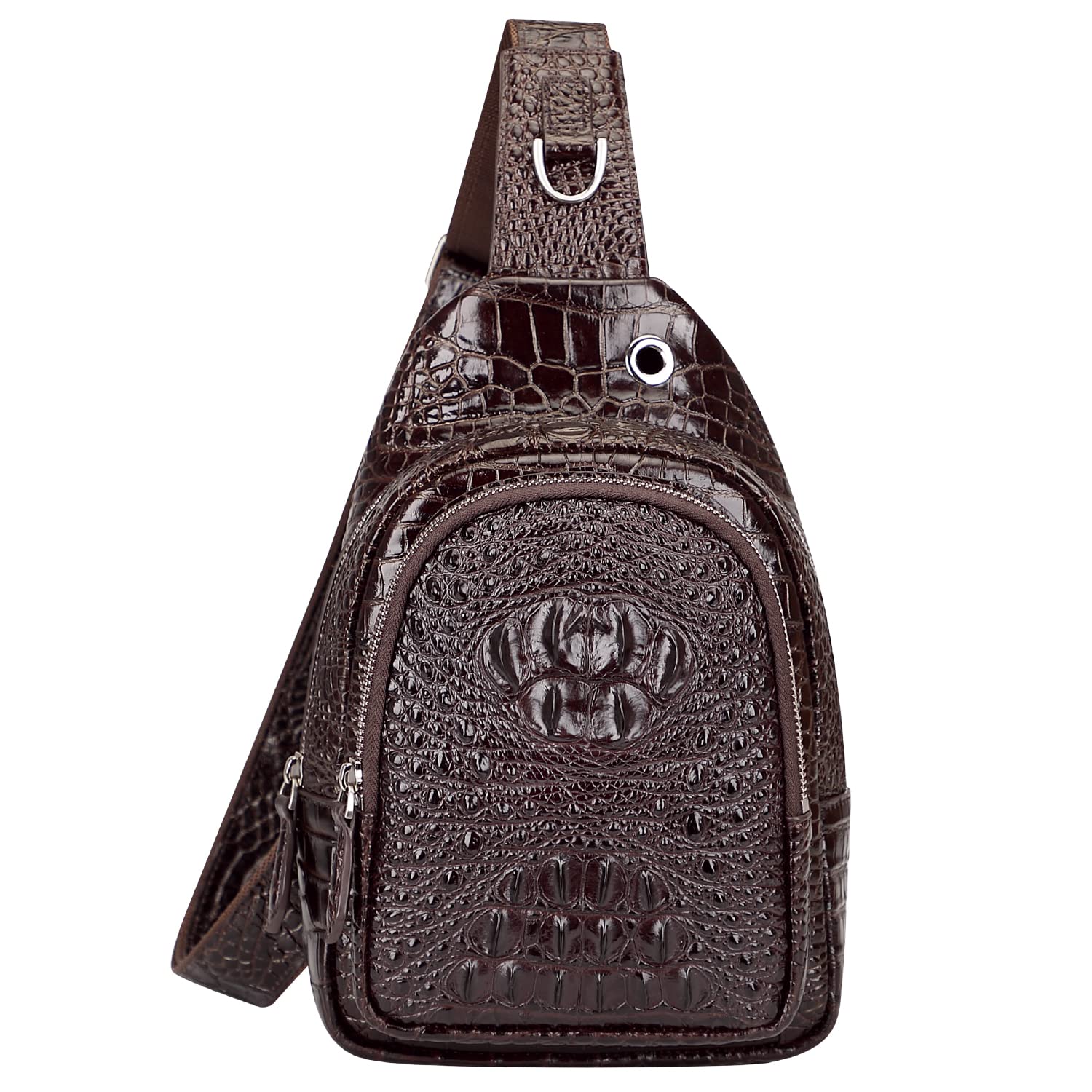 PIJUSHI Crocodile Leather Sling Bag for Men Casual Daypack Sling Backpack(PE020 Coffee RP)