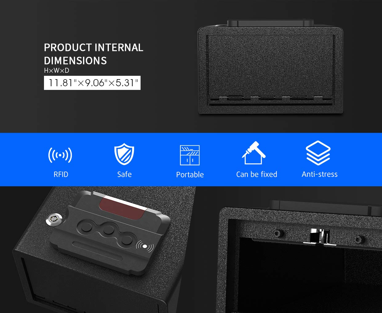 RPNB Pistol Safe Quick Access Pop-Open Door Safe, Gun Safe with Digital Key Pad, Heavy Duty Storage for Firearms Cash Jewelry Documents & More - for Home Office Hotel Use