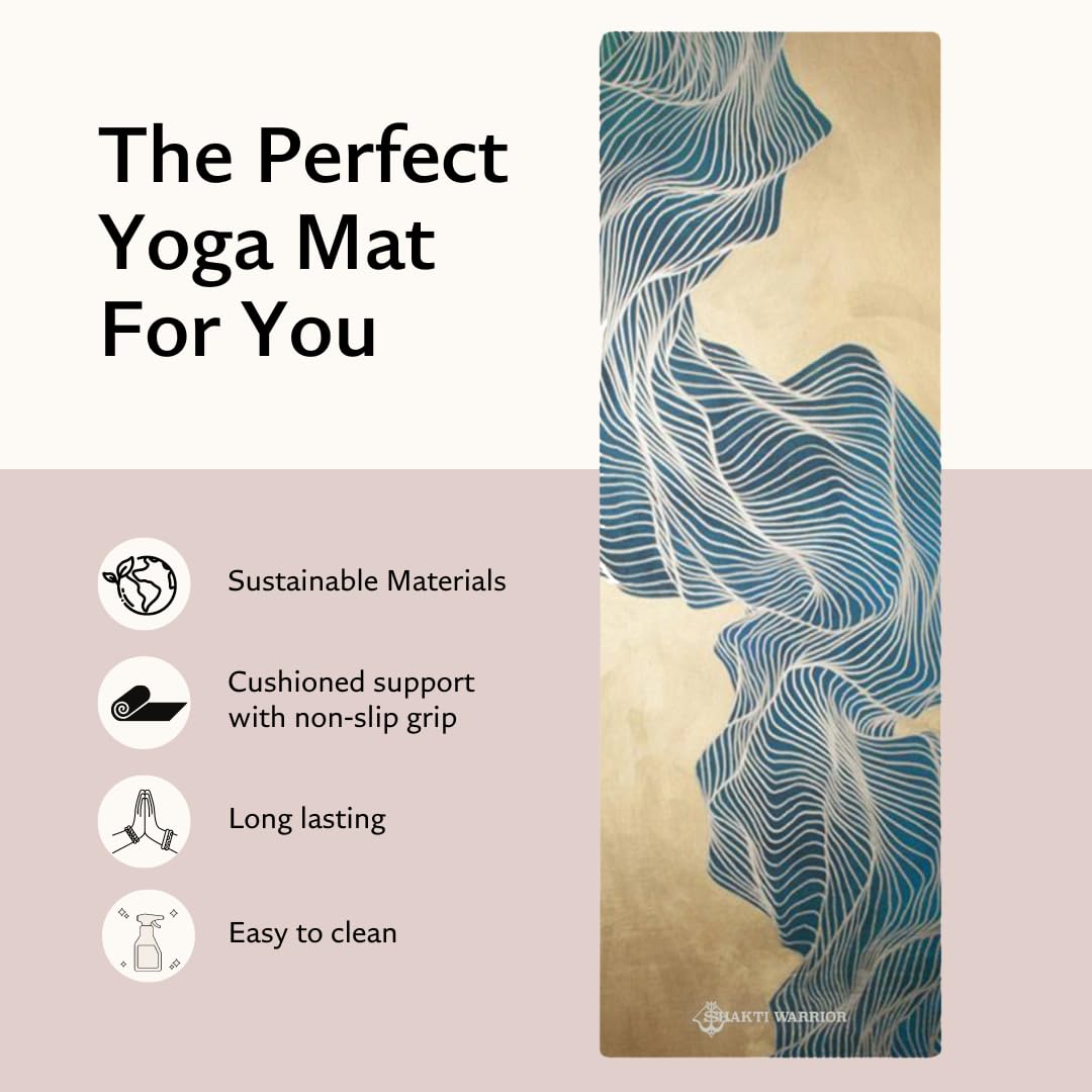 Shakti Warrior Kundalini yoga mat - Premium Printed Natural Eco-friendly Non-Slip Mat Great for Hot Yoga, Pilates, Workouts (72 inch x 24 inch x 3mm thick)