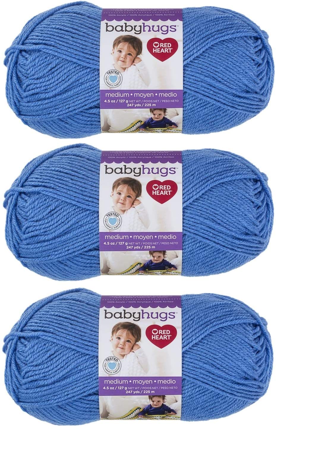 Red Heart Baby Hugs Medium Yarn, E404, 4.5 Oz, Bluie 3-Pack