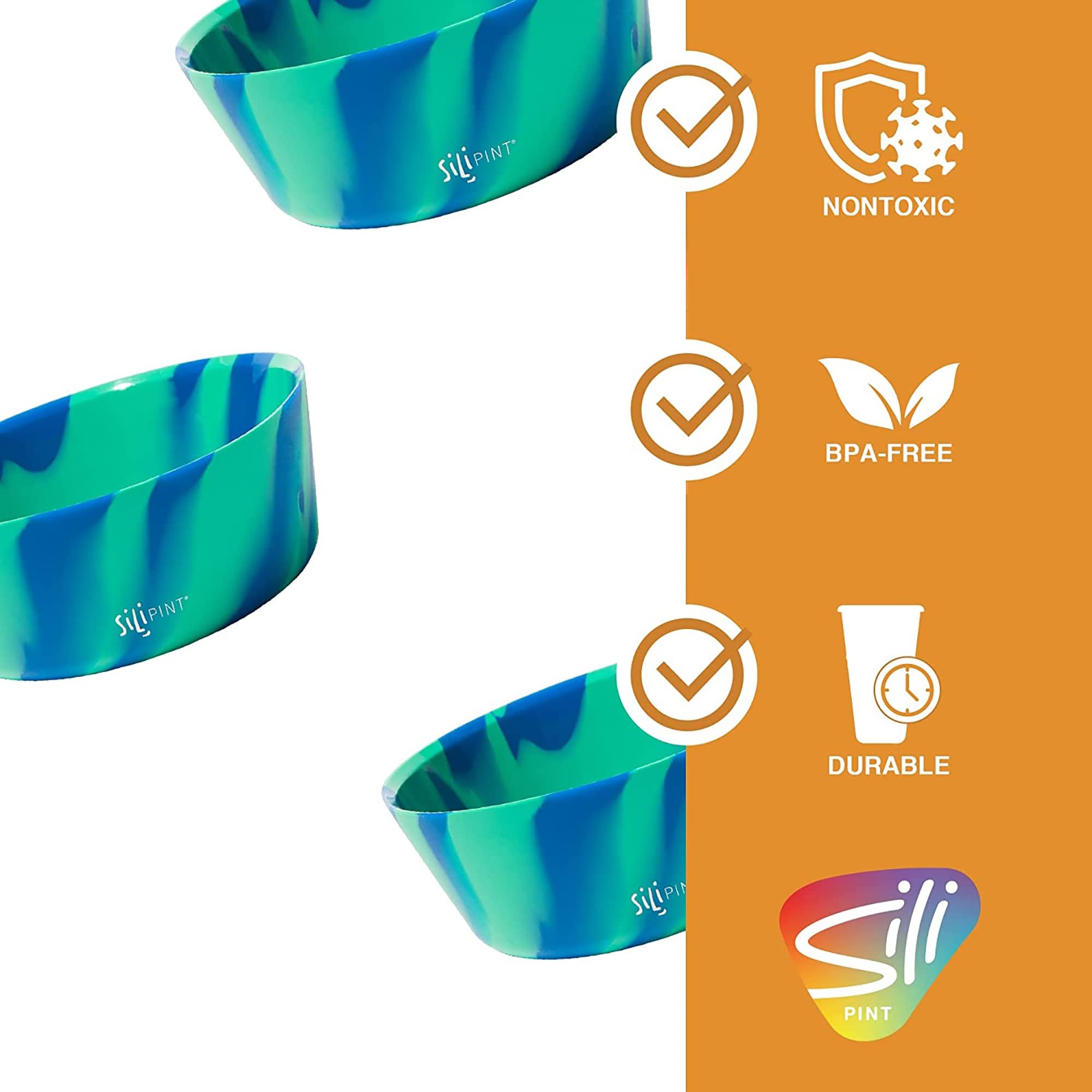 Silipint Squeeze-a-Bowl Silicone Bowl Set, Flexible and Unbreakable Bowls, Microwave-, Dishwasher-, and Freezer-Safe Bowls for Indoor and Outdoor Use, Headwaters & Deep Pool, Set of 2