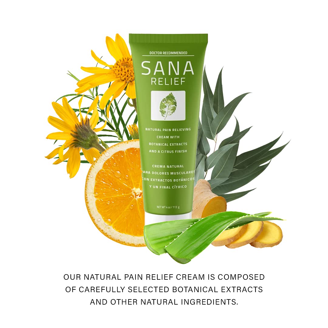 SANA RELIEF - All Natural & Fast Acting Topical Pain Relief Cream for Back, Neck, Knees, Hips, Shoulders, Elbows, Joints and Muscles, 4oz