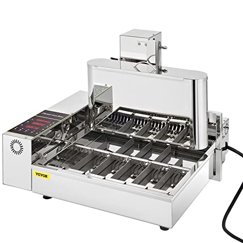 VEVOR 110V Commercial Automatic Donut Making Machine, 6 Rows Auto Doughnut Maker 9.5L Hopper, Intelligent Control Panel, Adjustable Thickness Donuts Fryer, 304 Stainless Steel
