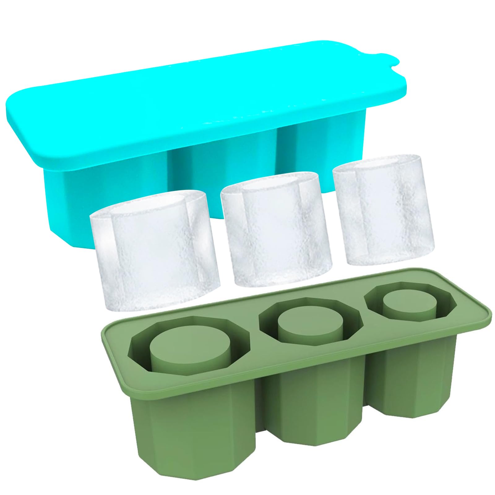 YWYWVVS 2 PCS Ice Cube Tray, Ice Cube Tray for Tumbler, New Silicone Ice Cube Maker With Lid, Easy Fill and Release Ice, Green&Blue