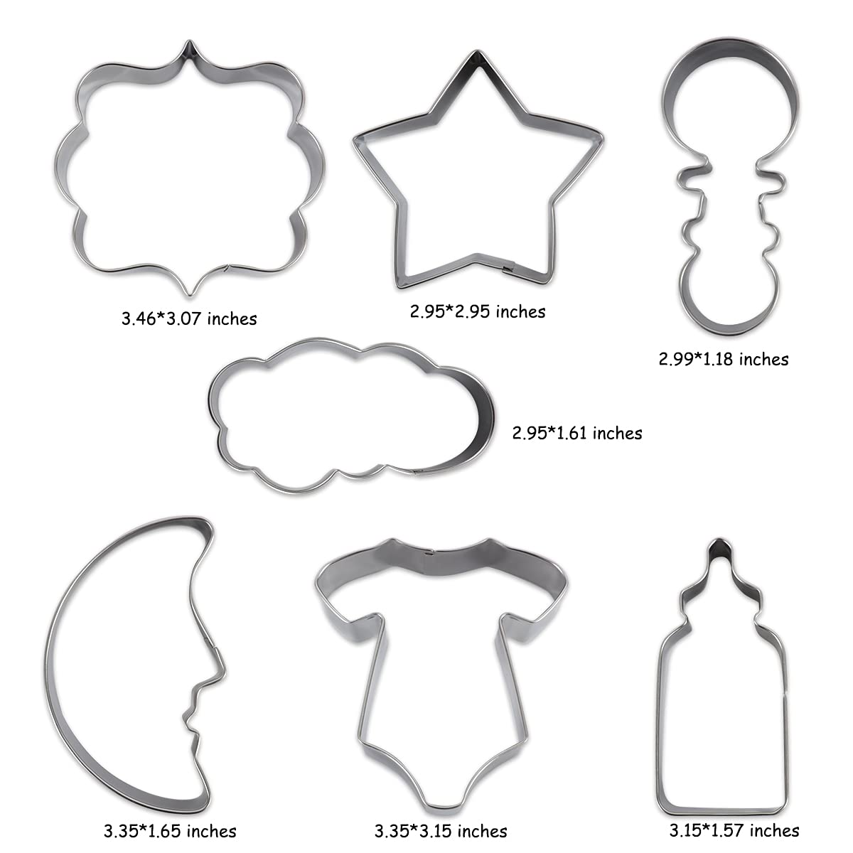 Twinkle Twinkle Little Star Themed Cookie Cutters, 7 Pack Baby Shower Baking Molds Stainless SteelĀ Biscuit Sandwich Cake Cutter Set with Moon, Star, Cloud, Baby Onesies