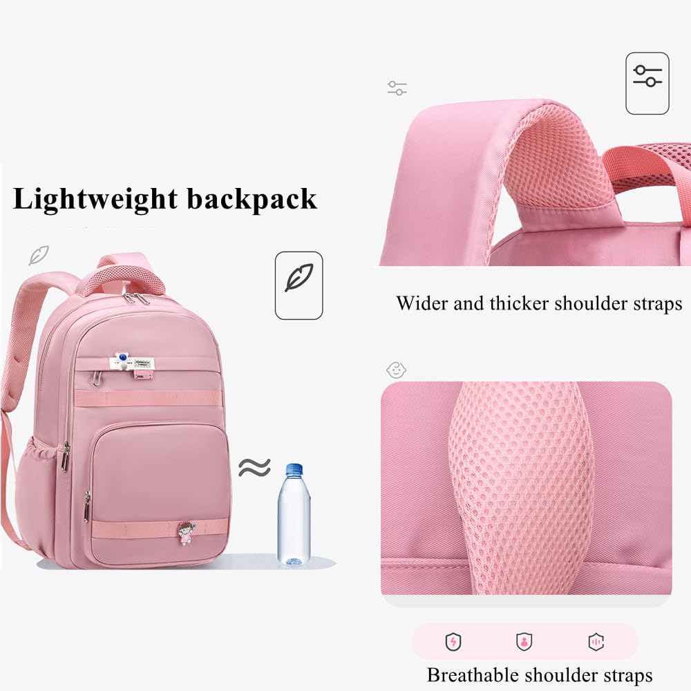 Mildame Kids Backpack for School with Kawaii Pin Elementary School Boys and Girls Lightweight Bookbags Solid Color Aesthetic School Bags
