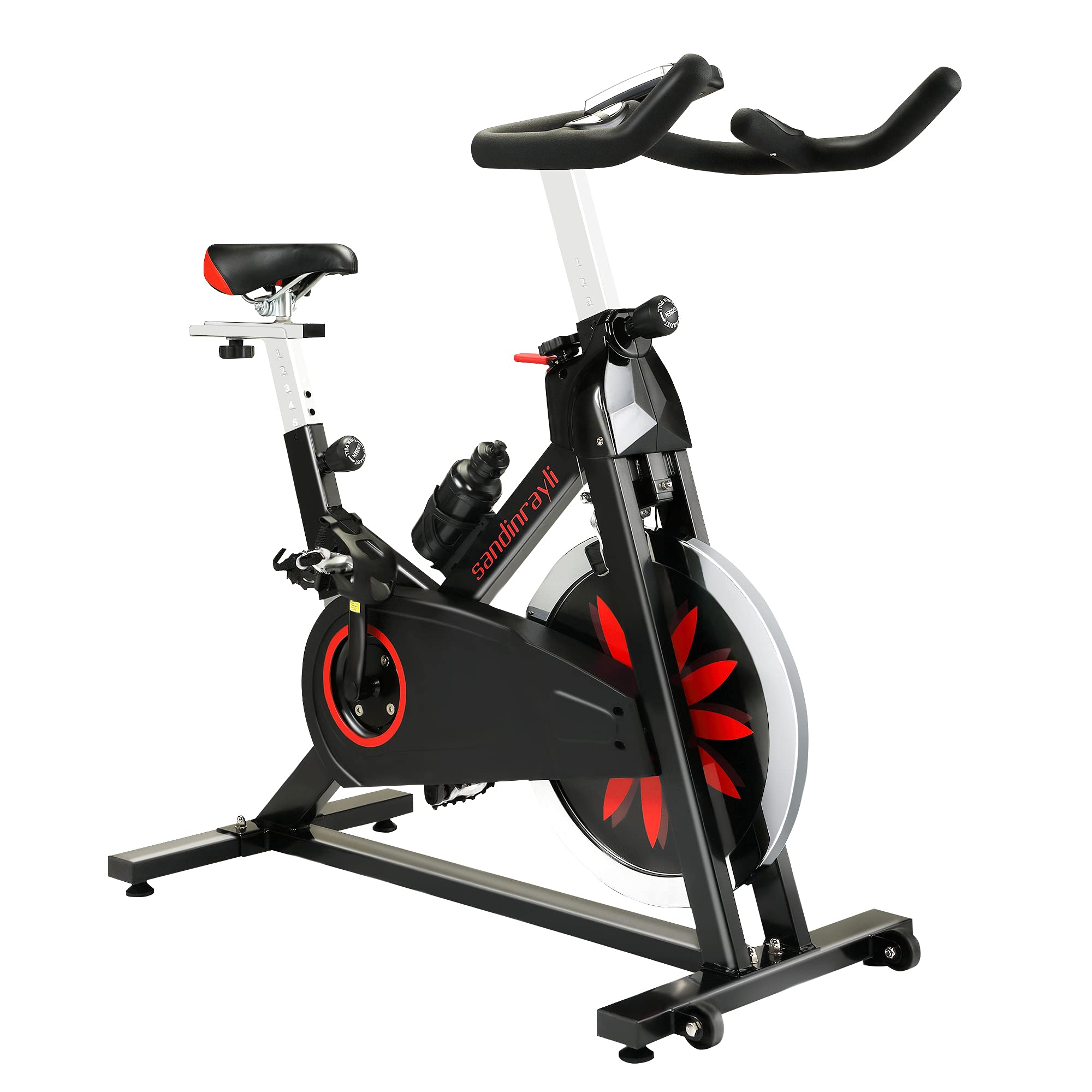 Sandinrayli Indoor Cycling Bike Stationary-Adjustable Resistance, Spinning Exercise Bikes for Home Gym Cardio Workout, Black + Red
