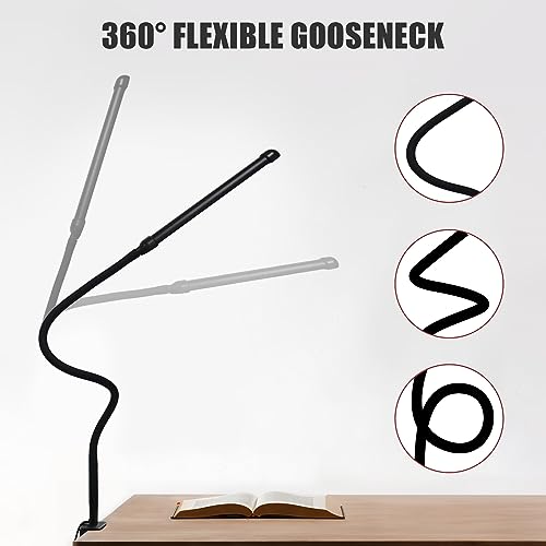 Phimuezl LED Desk Lamp with Clamp, Eye-Caring Desk Light with Long Flexible Gooseneck, Clip on Desk Lamp with 30 Adjustable Color Modes,Clamp Lamp for Workbench Tabletop Home Office,12w Black