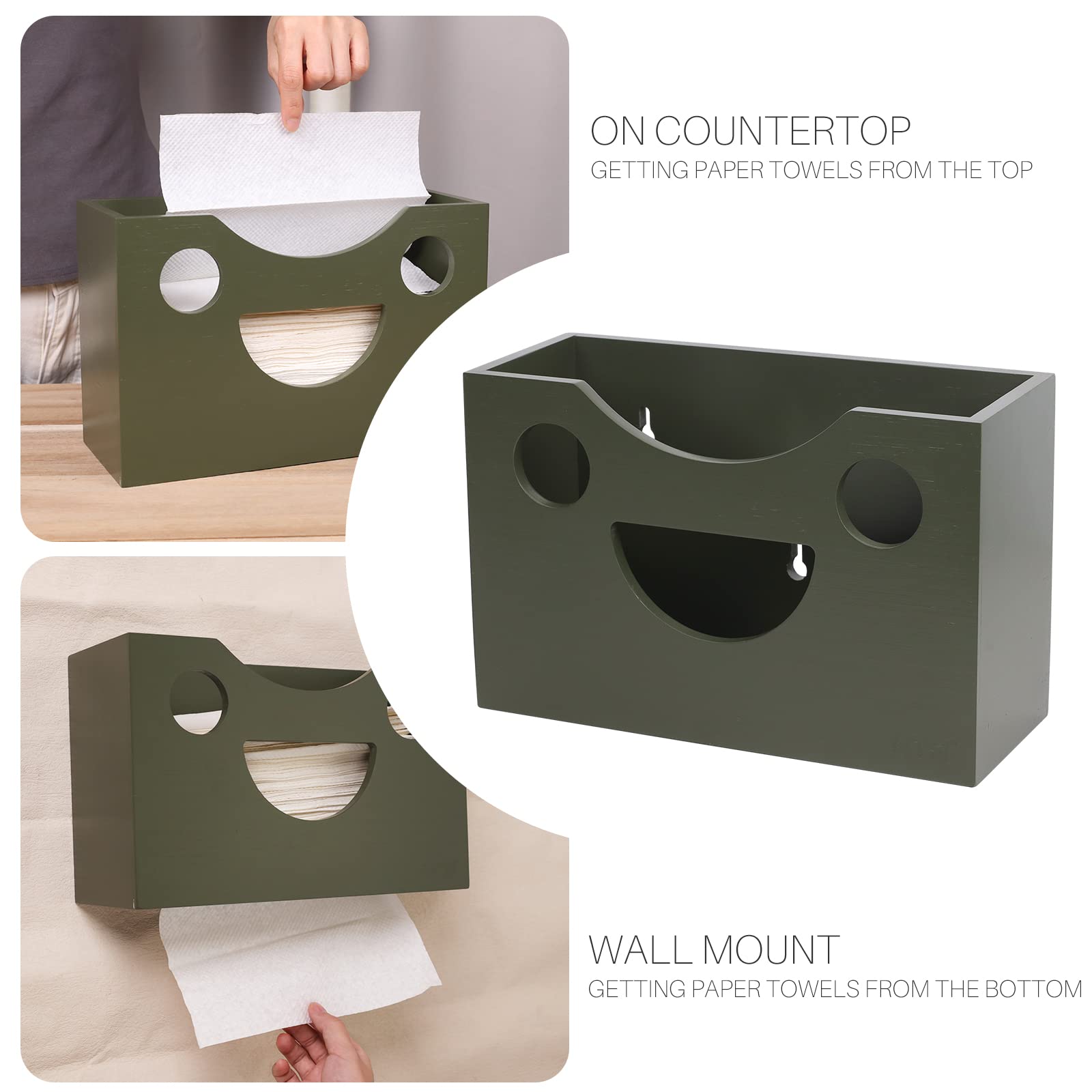 Paper Towel Dispenser Countertop or Wall Mount by HTB, Manual Bamboo Paper Hand Towel Holder Compatible with Trifold,C Fold, Z Fold, Multifold Paper Towels for Bathroom, Kitchen, Office