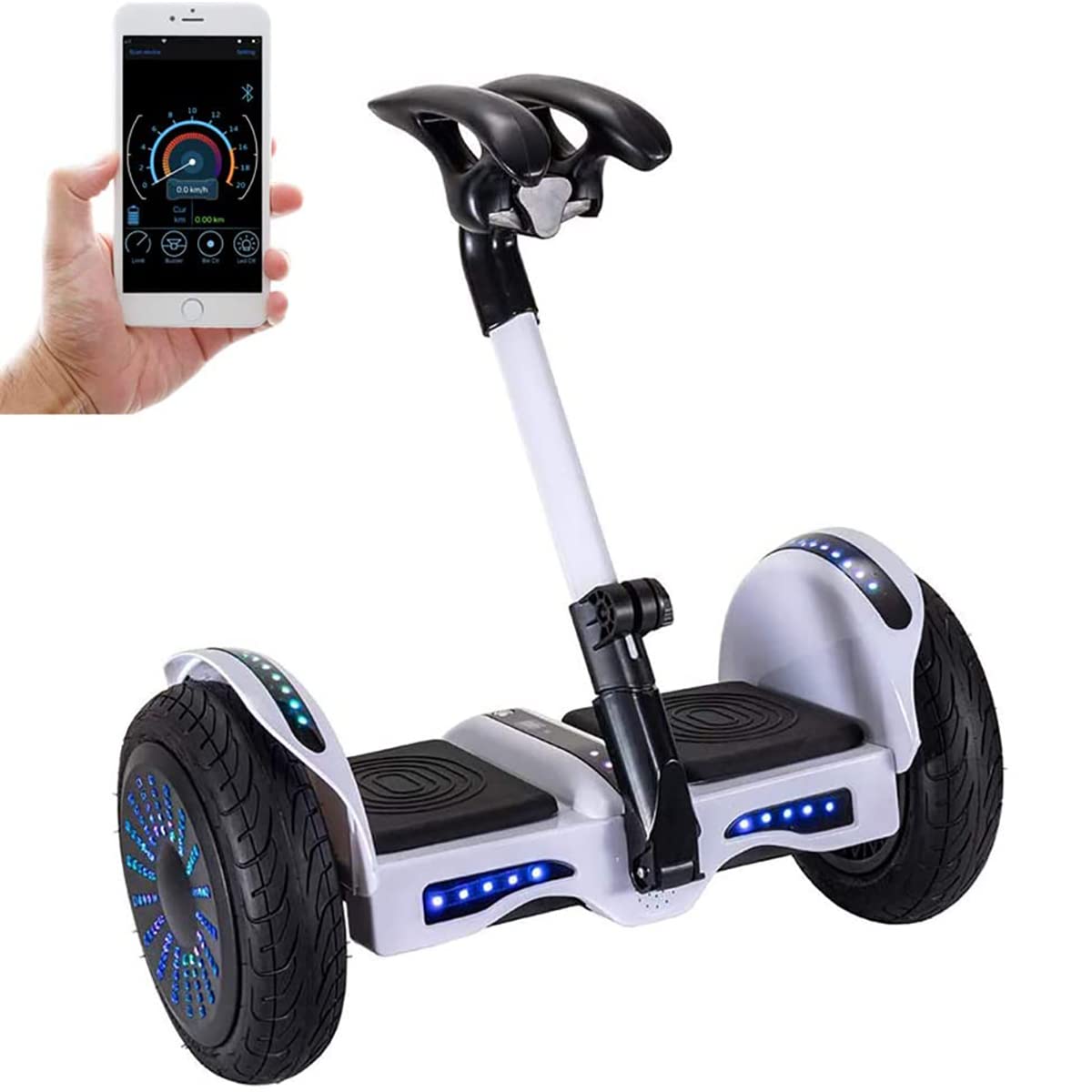 Smart Self-Balancing Electric Scooter, 10" Tires Balance Hoverboard with LED Light, Bluetooth APP Management, Easier to Ride and Safer Idea Gifts for Kids and Adults - White Upgrade