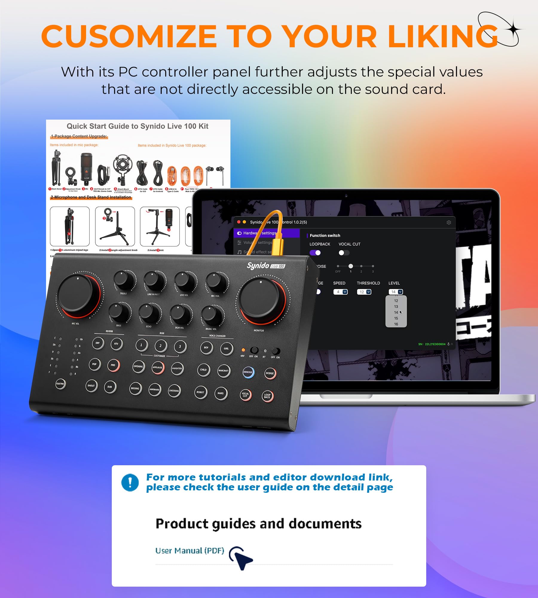 Synido Podcast Equipment Bundle All-in-One Live Sound Card Podcast Production Studio Audio Interface with 48V Phantom Power, Condenser Microphone for Live Streaming, Guitar, Voice Over, PC, Black
