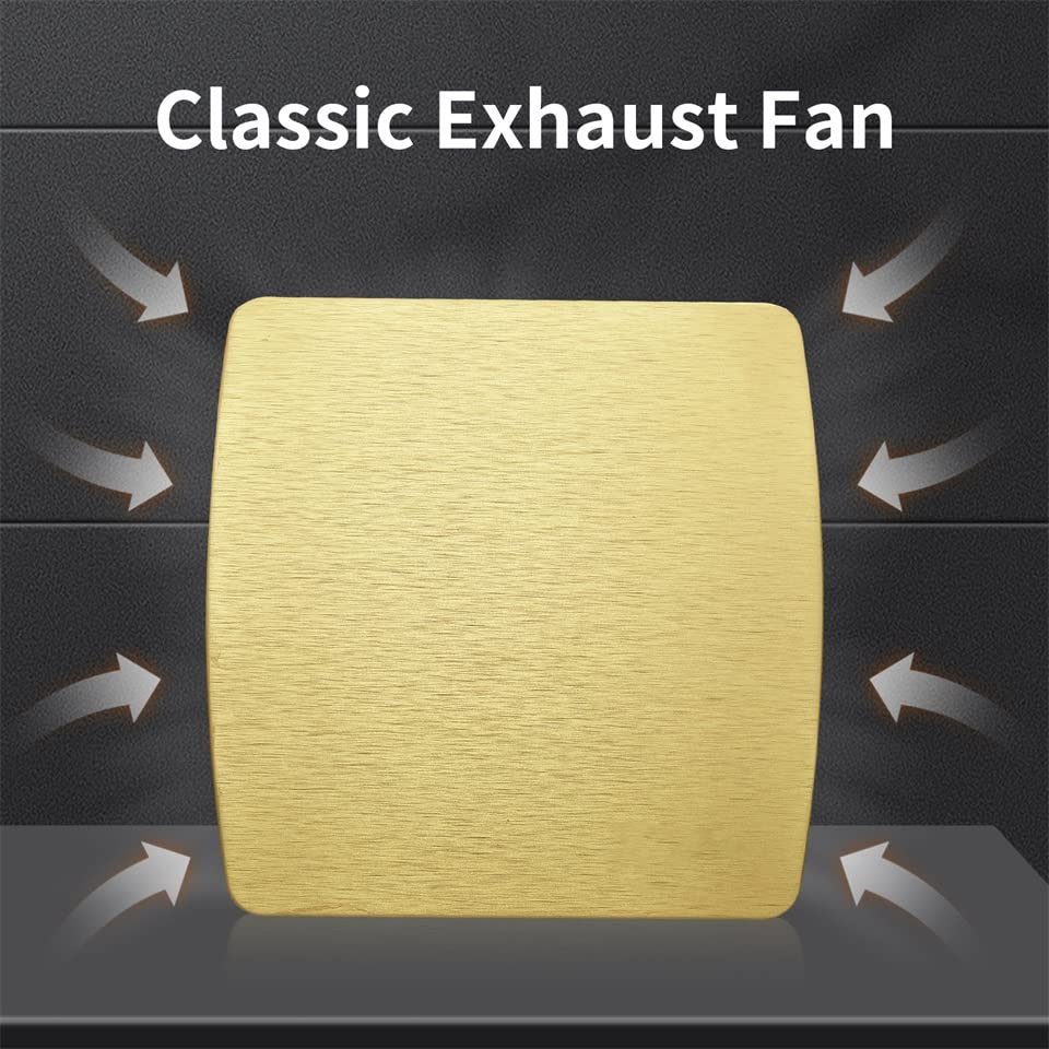 Zeyzer Gold Bathroom Exhaust Fan 110 CFM 1.0 Sone 5.9" Duct Modern Square Ceiling or Wall Mount Ventilation AC Vent Fan for Bathroom/Corridor/Office/Laundry Room/Shop