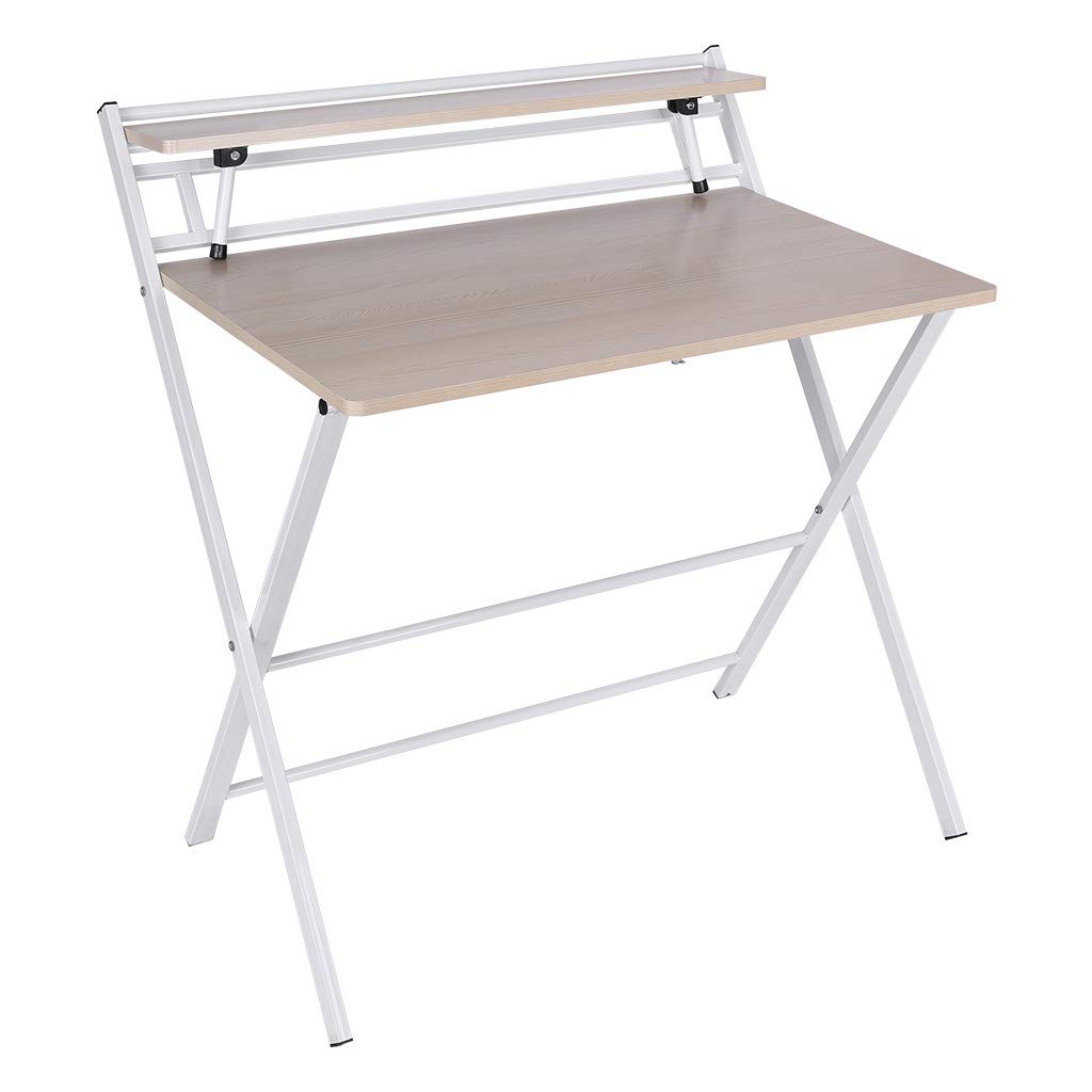 Peacur Foldable Writing Computer Desk, 32" Small Lazy Modern Laptop Table, 3 Steps Quickily Assembly Folding Desk for Home Office Use with Storage Organizer Shelf (1PC)