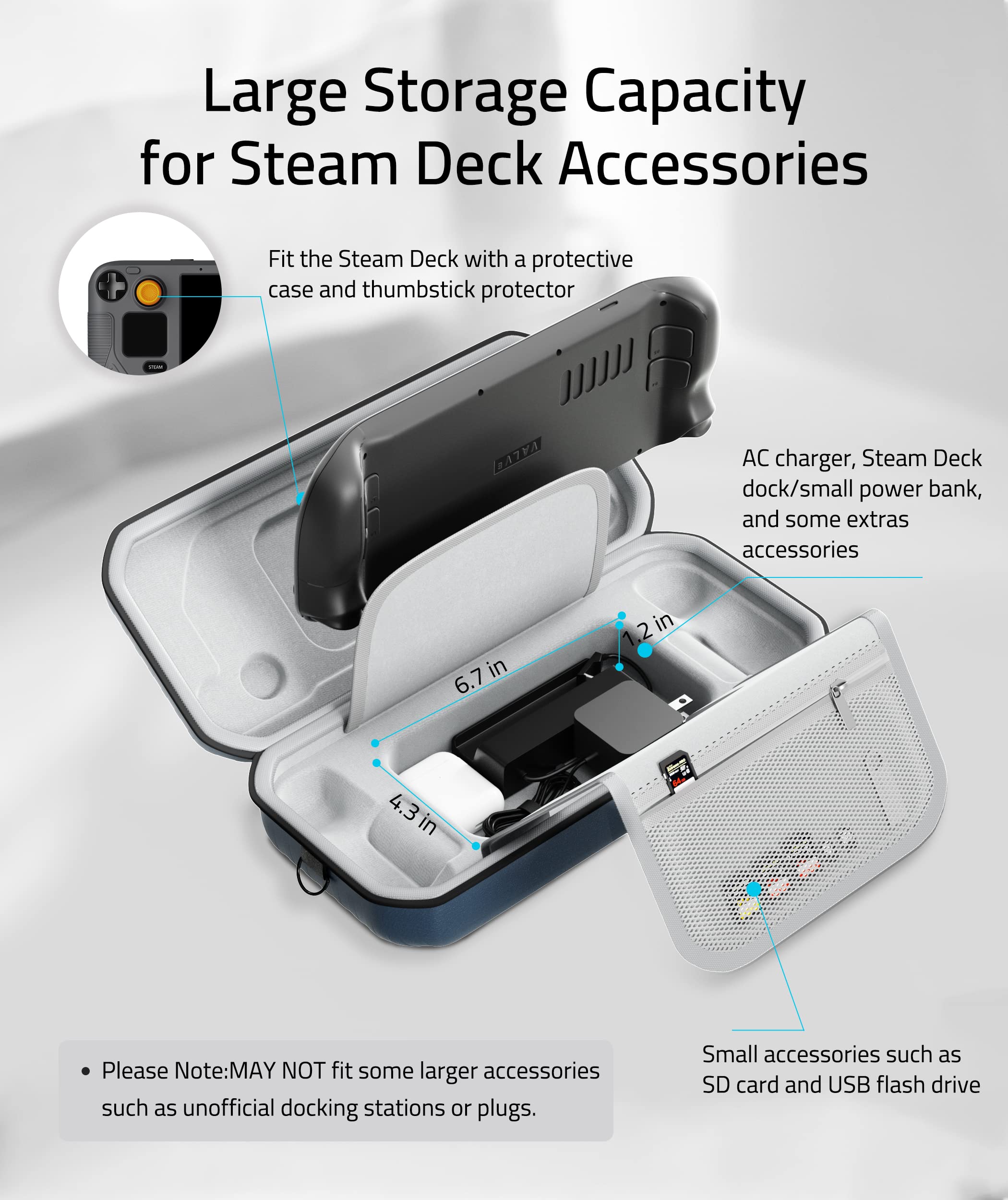 Syntech Hard Carrying Case Compatible with Steam Deck Accessories Console, Protective Case with Detachable Shoulder Strap, Built-in Stand, AC Charger Adapter Storage Space,Suitable for Travel&Storage
