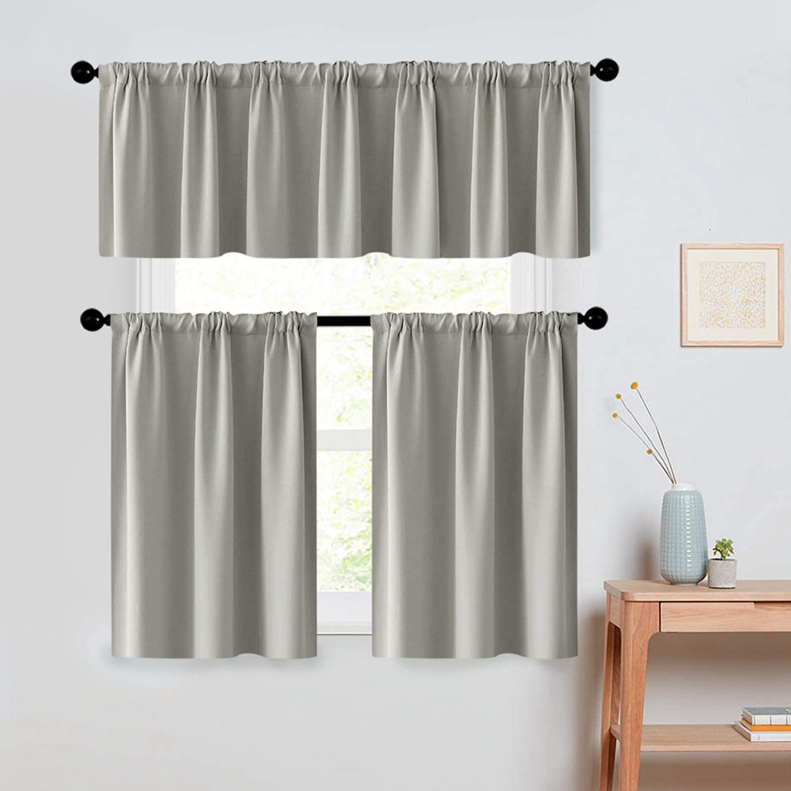 MRTREES Grey Valance Curtains Blackout Rod Pocket Tier Valances for Kitchen Windows/Living Room/Bathroom, 52 x 16 Inches Length, 1 Panel