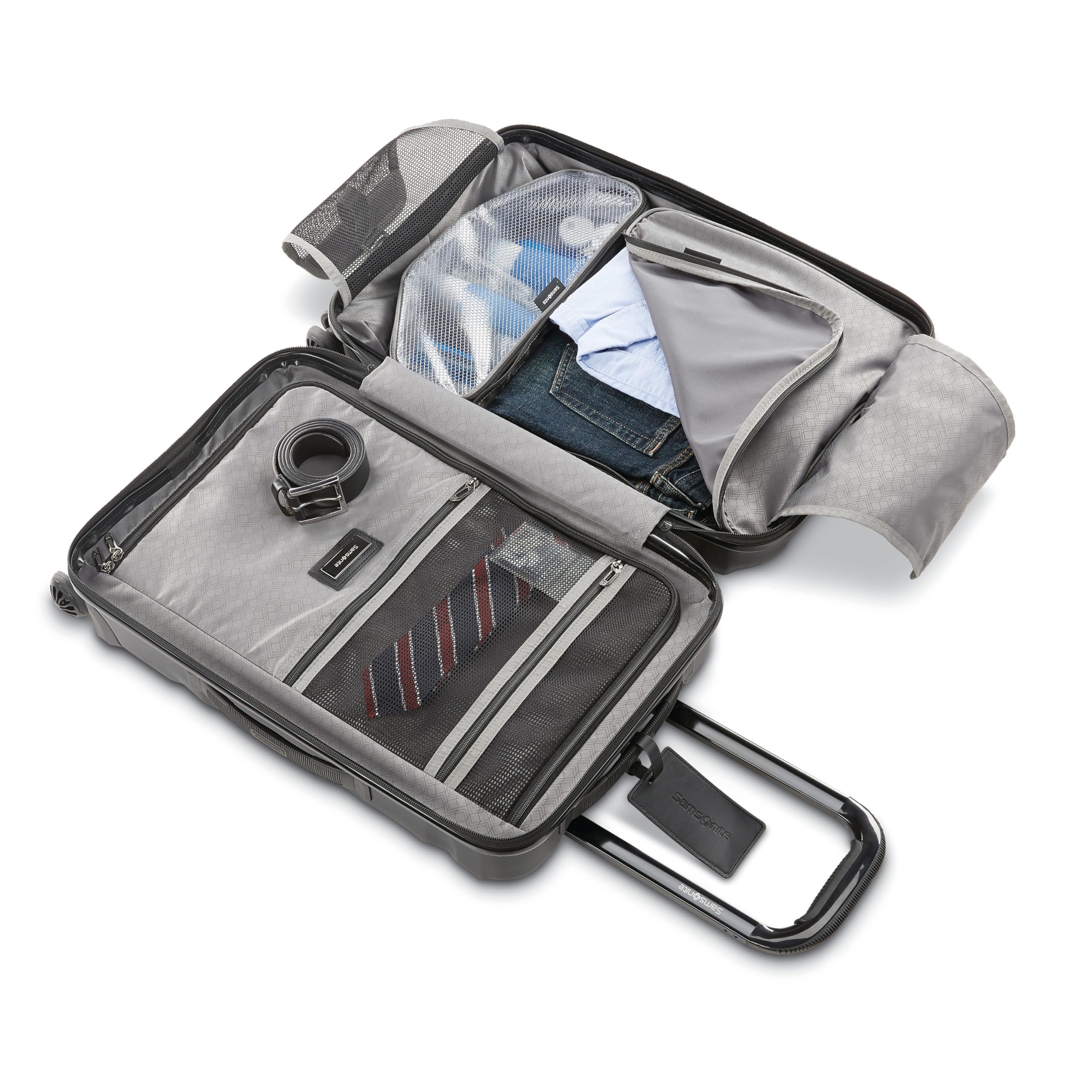Samsonite Xcalibur XLT Spinner Hard Side Wheeled Carry On Travel Suitcase with USB Charging Port, Packing Cubes, and Adjustable Handle, Black