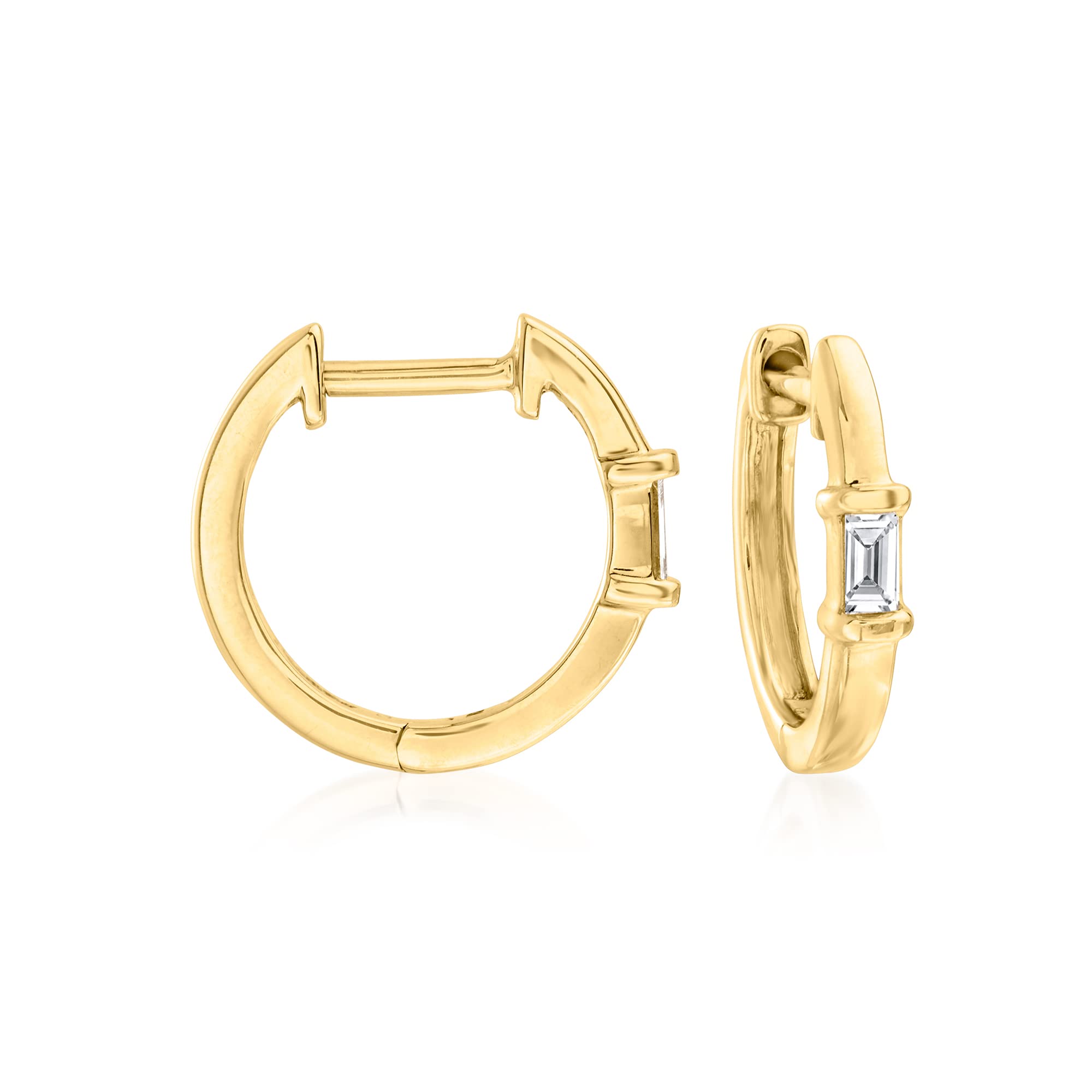 RS Pure by Ross-Simons Baguette Diamond-Accented Huggie Hoop Earrings in 14kt Yellow Gold