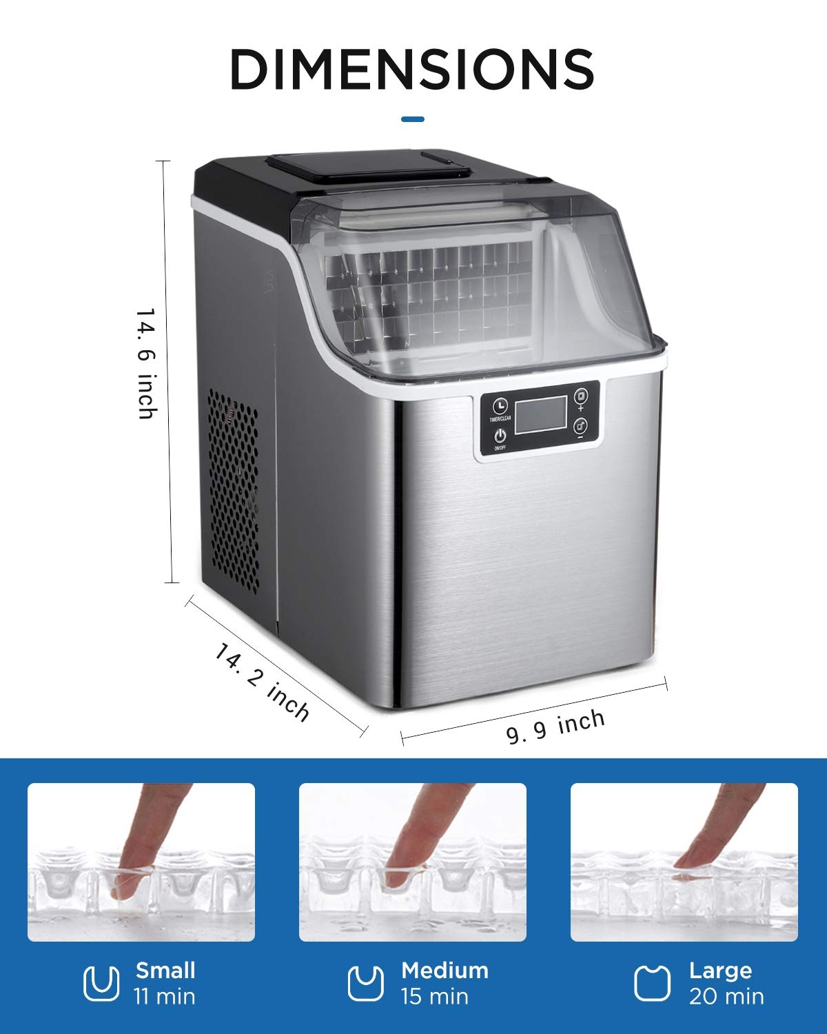 SOUKOO Ice Maker, 44lbs Daily Ice Cube Makers,Stainless Steel Ice Makers Countertop,Tabletop Ice Maker Machine with a Scoop and a 3 Pound Storage Basket…