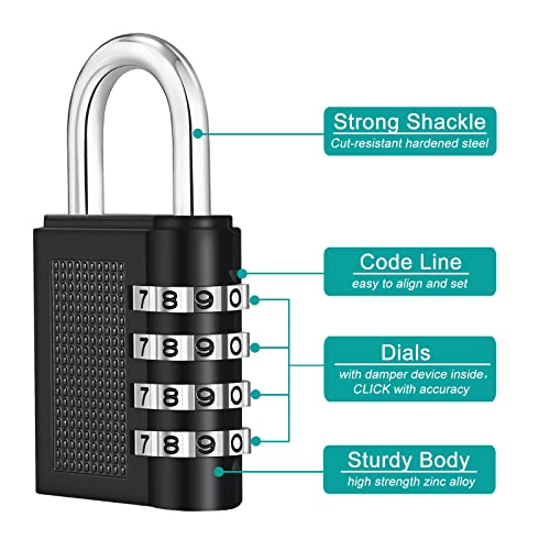 ZHEGE Gym Lock, 4 Digit Combination Lock for Locker, Fence, School, Toolbox, Hasp Storage (Black)