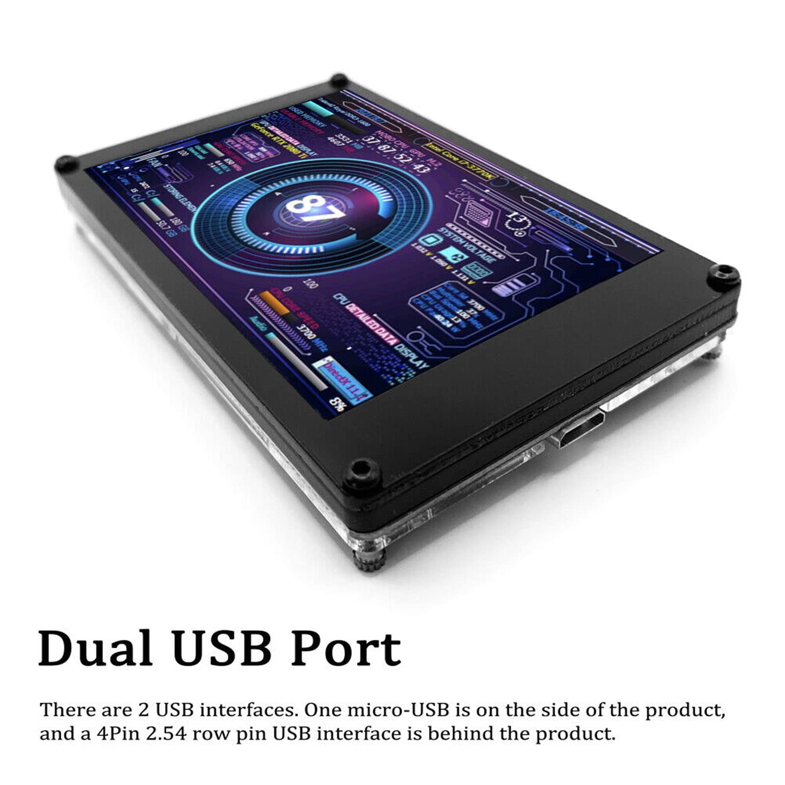 Zunate 3.5 Inch IPS USB Mini Screen, PC CPU HDD Data Monitor, AIDA64 Computer Temperature Display USB C Sub Screen for PC Computer Case