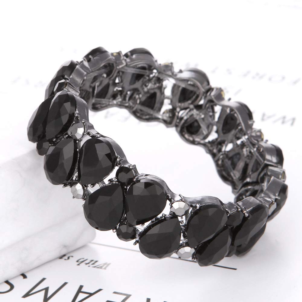 Molie Youfir Bridal Austrian Crystal Teardrop Knot Elastic Stretch Bracelet for Brides Wedding Party(Crystal AB)