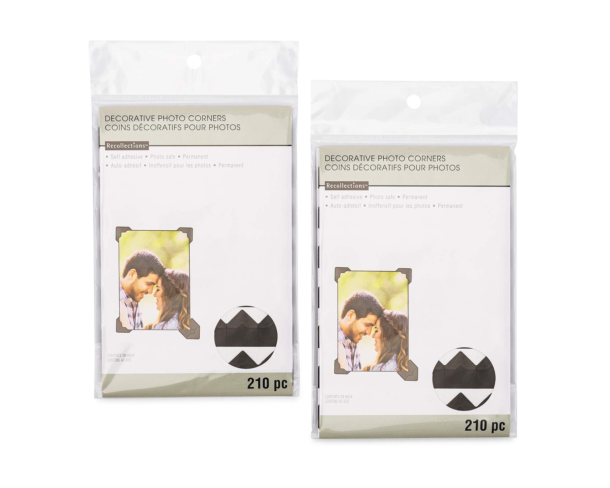 Recollections Self Adhesive Decorative Photo Corners for Scrapbooks 210 Pcs/Pack, 2 Packs, Black