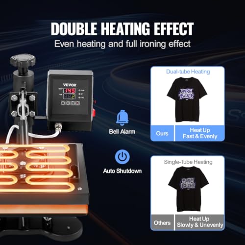 VEVOR Heat Press, Clamshell 12x10in Sublimation Transfer Printer, Digital Precise LCD Control Printing, Vinyl Heat Press for T-Shirts Bags Garments Mats Puzzles, 650W