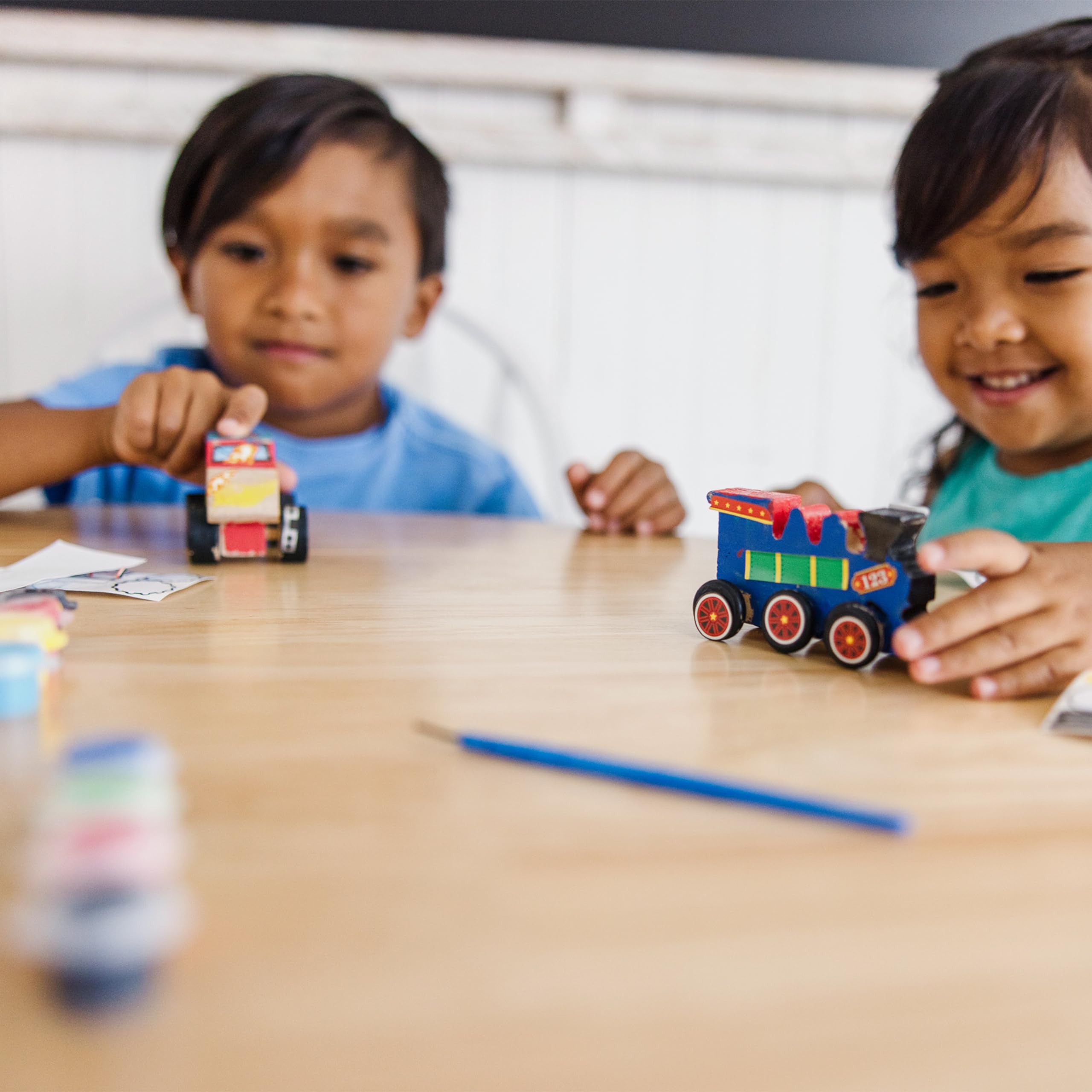 Melissa & Doug Created by Me! Paint & Decorate Your Own Wooden Vehicles Craft Kit For Kids 2 Pack β Monster Truck, Train