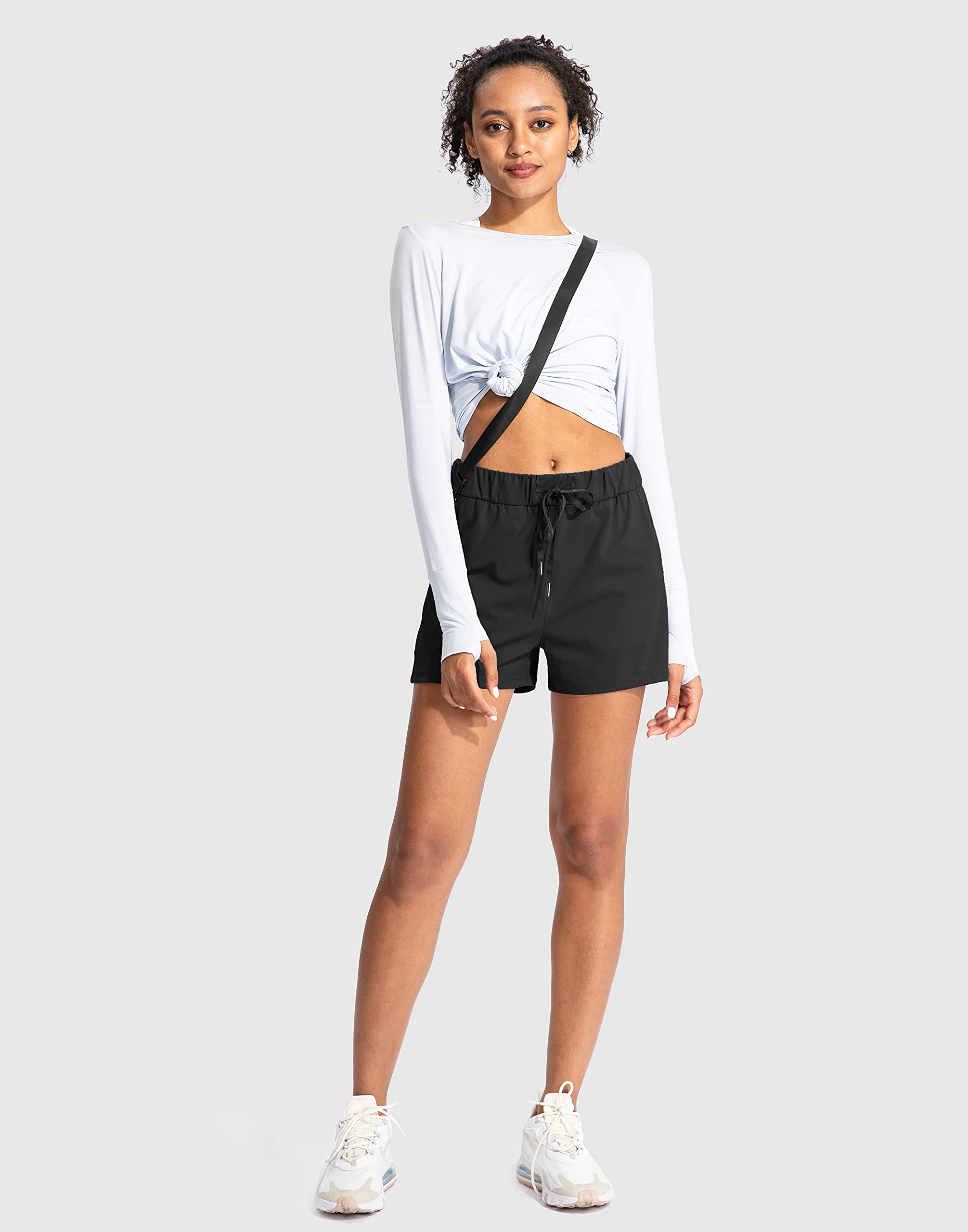 SANTINY Women's Lounge Shorts 2.5'' Comfy Workout Hiking Athletic Running Casual Shorts for Women with Pockets (01-Black_M)