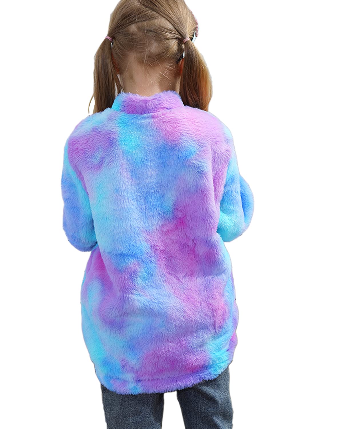 Nirovien Toddler Girls Tie Dye Fleece Jacket 1/4 Zip Sherpa Pullover Sweatshirts Outerwear Coats 2-7Y(Blue Purple,3T)