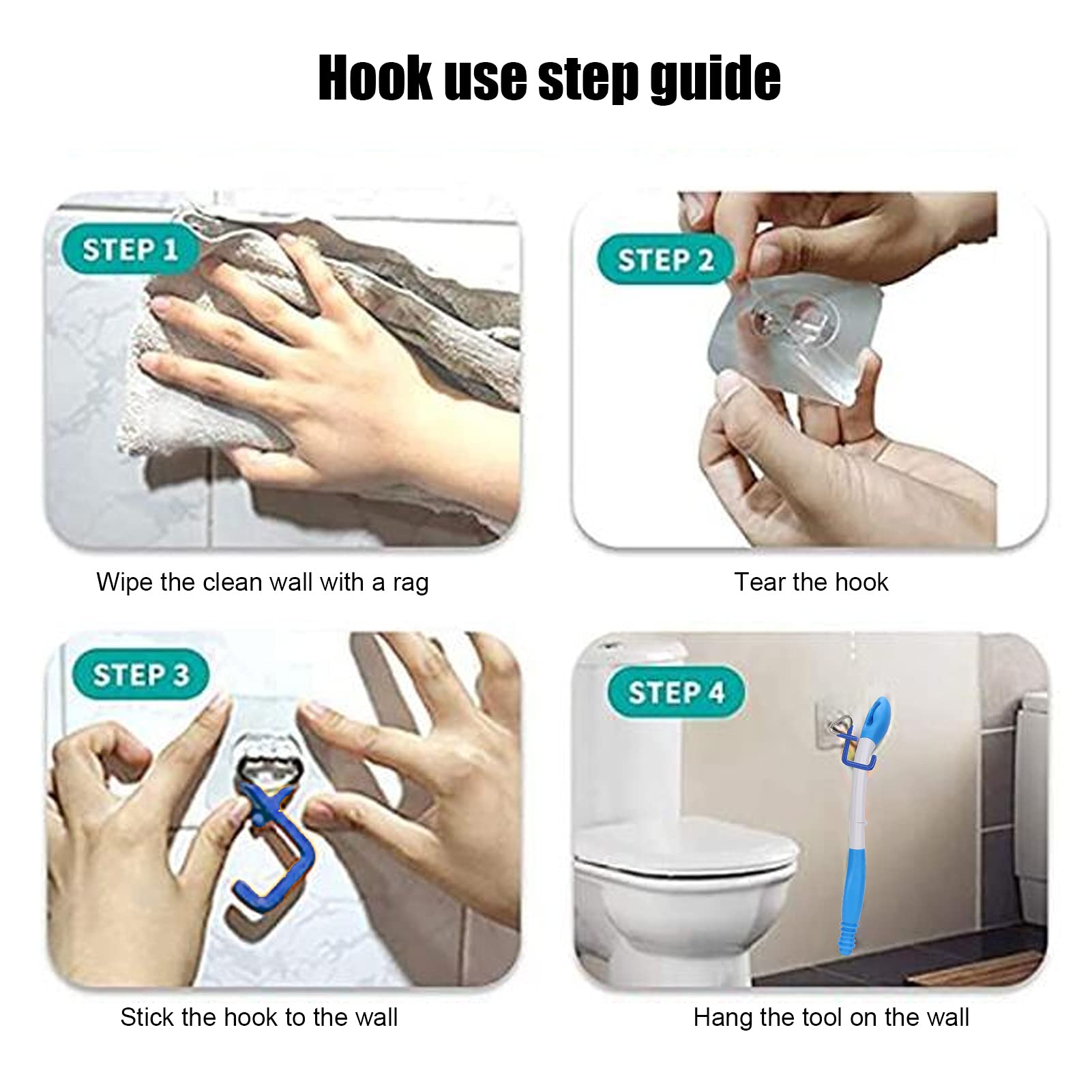 Toilet Aids Tools for Wiping, 15.7in Foldable Personal Butt Wiper Tools, Long Reach Comfort Toilet Wiping Aids Tools - Self Assist Bathroom Bottom Buddy Wiping Toilet Aid with Wall Stickers and Hooks