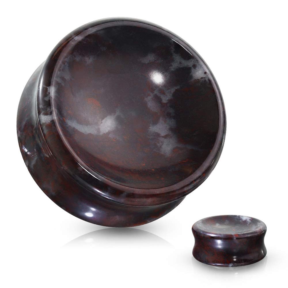 Pierced Owl Natural Bloodstone Concave Double Flared Plug Gauges, Sold as a Pair (25mm (1"))