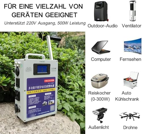 Portable Hand Crank Generator, 500W Small Outdoor Generator, Emergency Power Supply with USB Plug AC/ 46800mAh Charging for Phones Laptops, for Outdoor Camping,