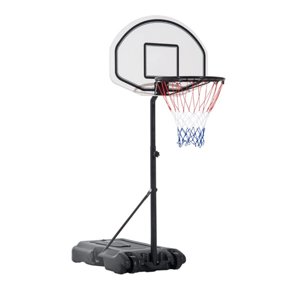 Portable Poolside Basketball Hoop w/Wheels, 45”-53” Height-Adjustable Basketball Stand System w/PP 28” Backboard, 15” Steel Rim & Fillable Base