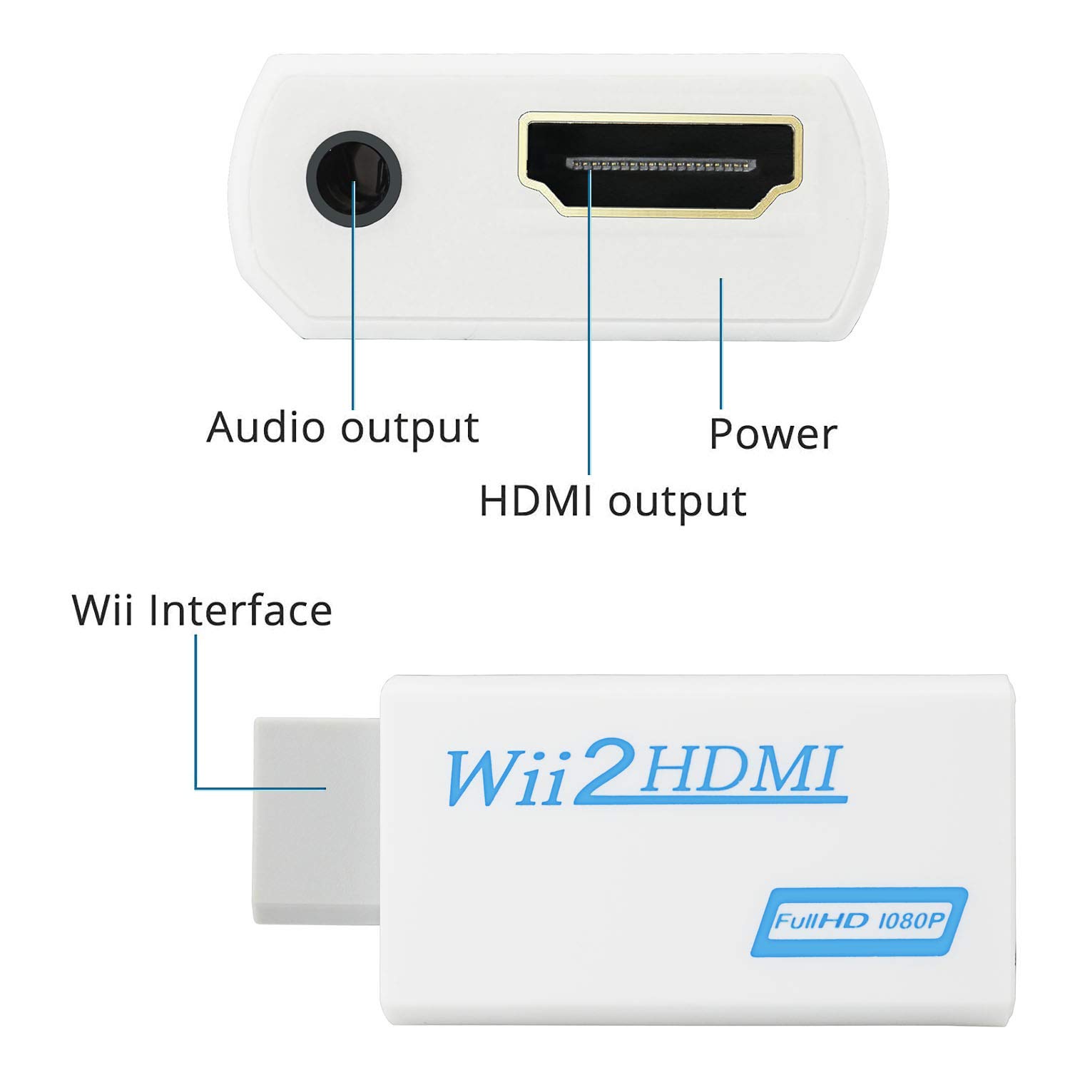 Wii to HDMI Adapter with HDMI Cable, Compatible with Nintendo Wii - Converter HD Video Audio Output Supports All Wii Display Modes NTSC 480i 480p, PAL 576i