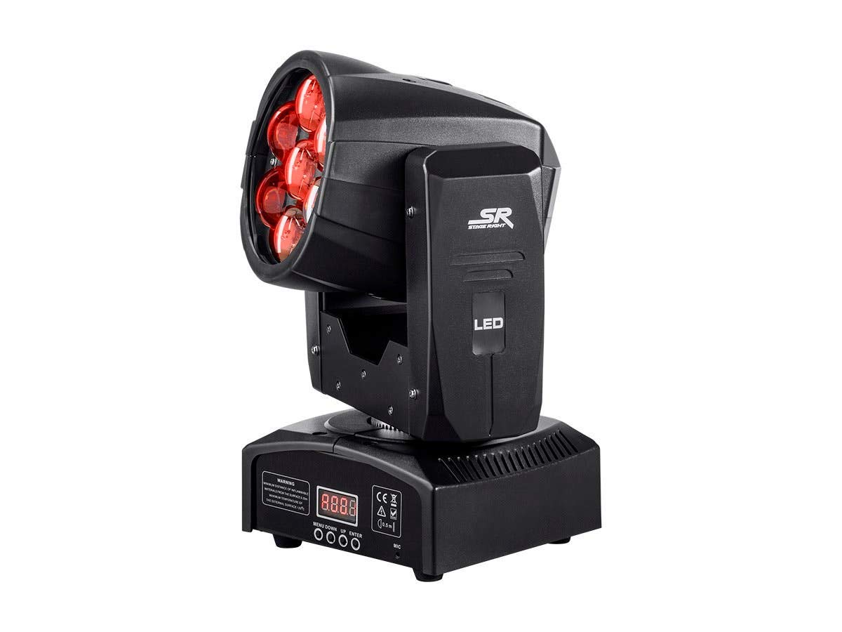 Monoprice Stage Wash Moving Head - RGBW, 7x 12-Watt LEDs, With Zoom, Includes Built-In Auto and Sound Active Programs - Stage Right Series
