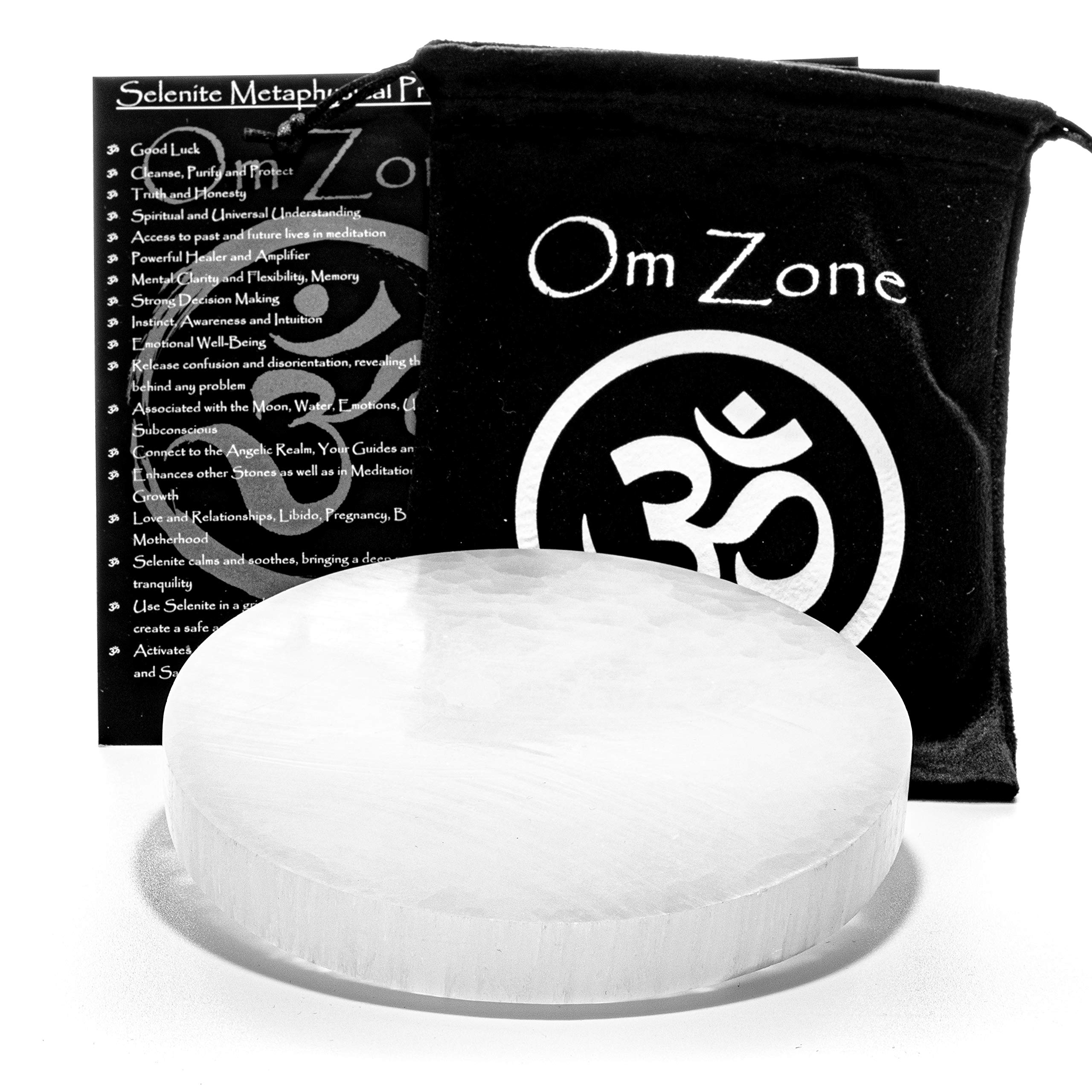 Om Zone Selenite Charging Plate for Cleansing Crystals & Healing Stones, Meditation, Reiki, Protection Crystals, Spiritual Gift (1, 4β x 6β Rectangle)