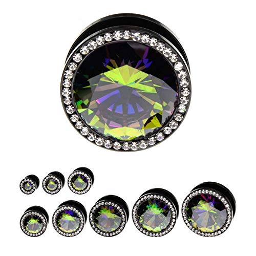 Pierced Owl Black Plated Vitrail Medium Gem Screw Fit Plugs, Sold as a Pair (16mm (5/8"))