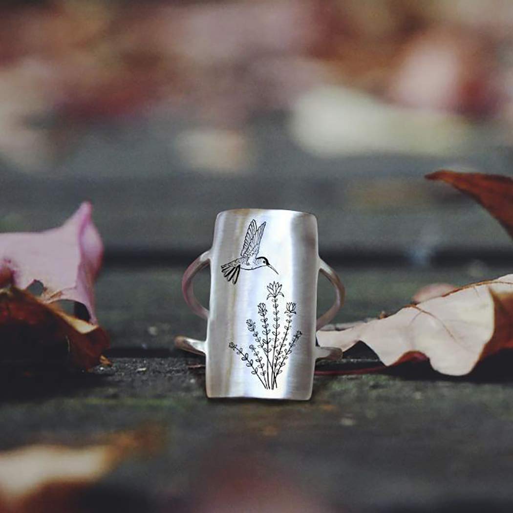 SIMONLY Hummingbird Ring S925 Sterling Silver Animal Ring Jewelry Gift for Bird Lover (Style B, 10)