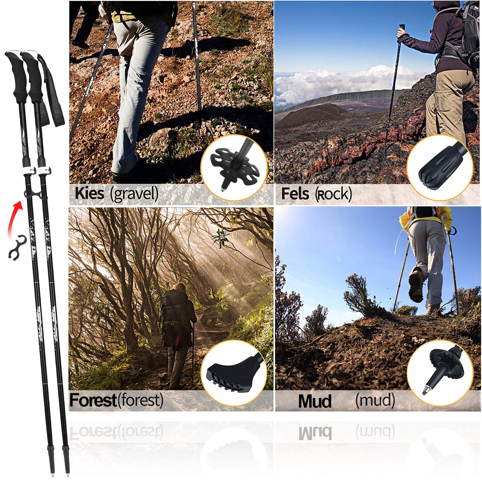 R2Depot Trekking Poles 2 Pack, Adjustable Collapsible Hiking Poles, Lightweight Aluminum 7075 Folding Hiking Poles with A Headwear (Blue)