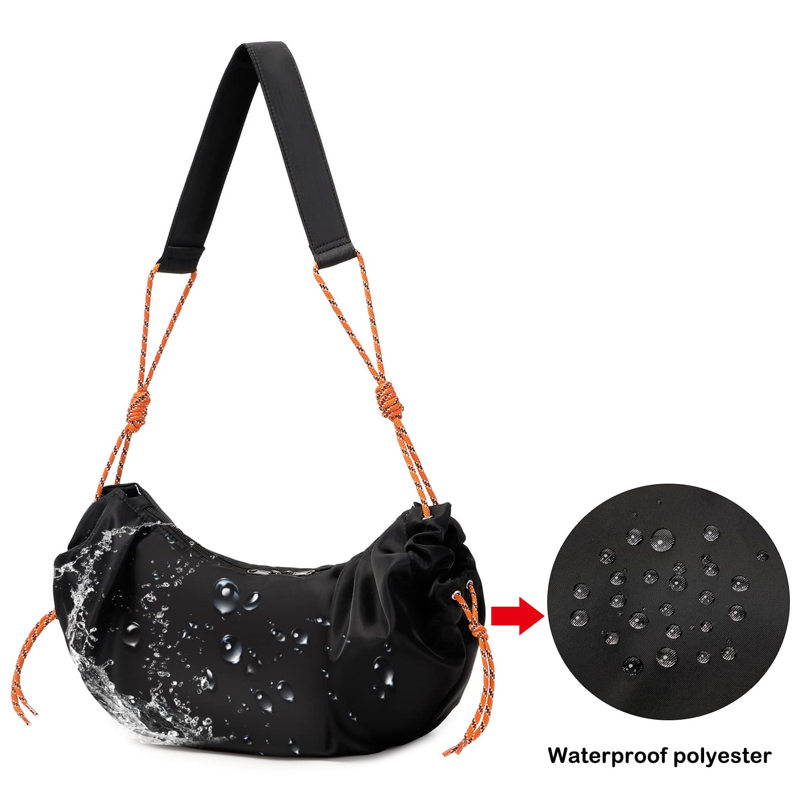 Sunborls Crossbody Bags for Women Casual Single Shoulder Sports Large Capacity Adjustable Pull Cord Tote Bag for College Student Dumpling Bag(Black)